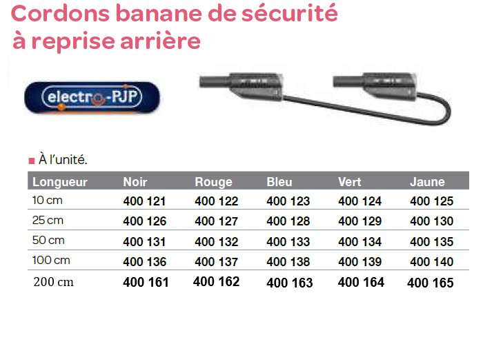 Cordons bananes de sécurité à reprise arrière - ELECTRO-PJP | Sonodis